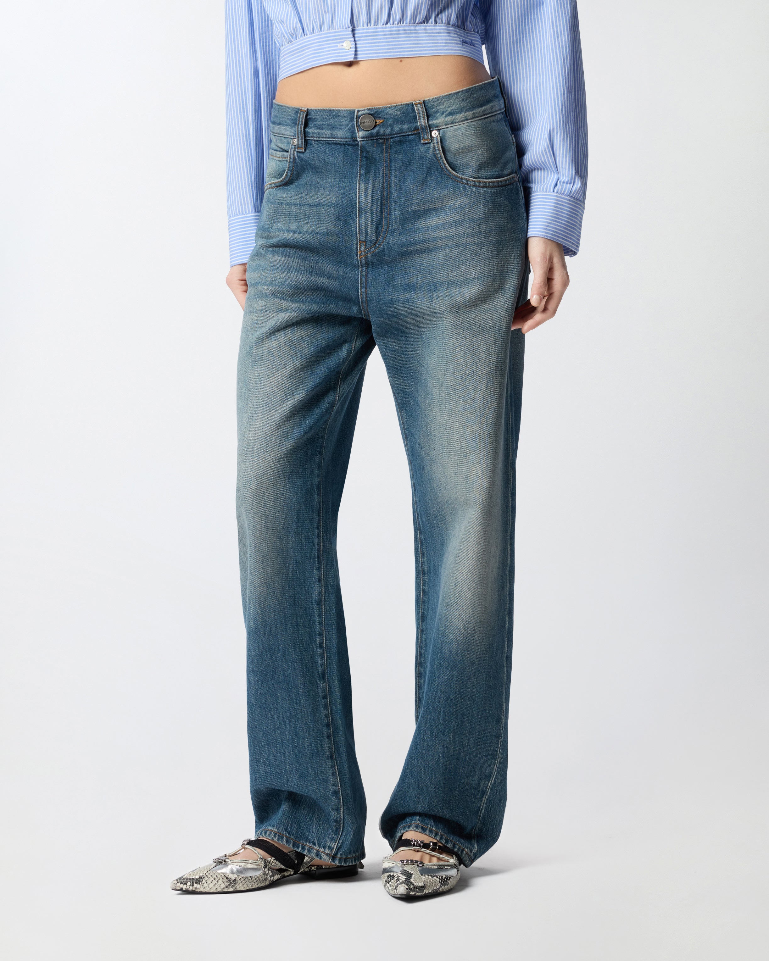 Loose-fit jeans with rear zips | Pinko