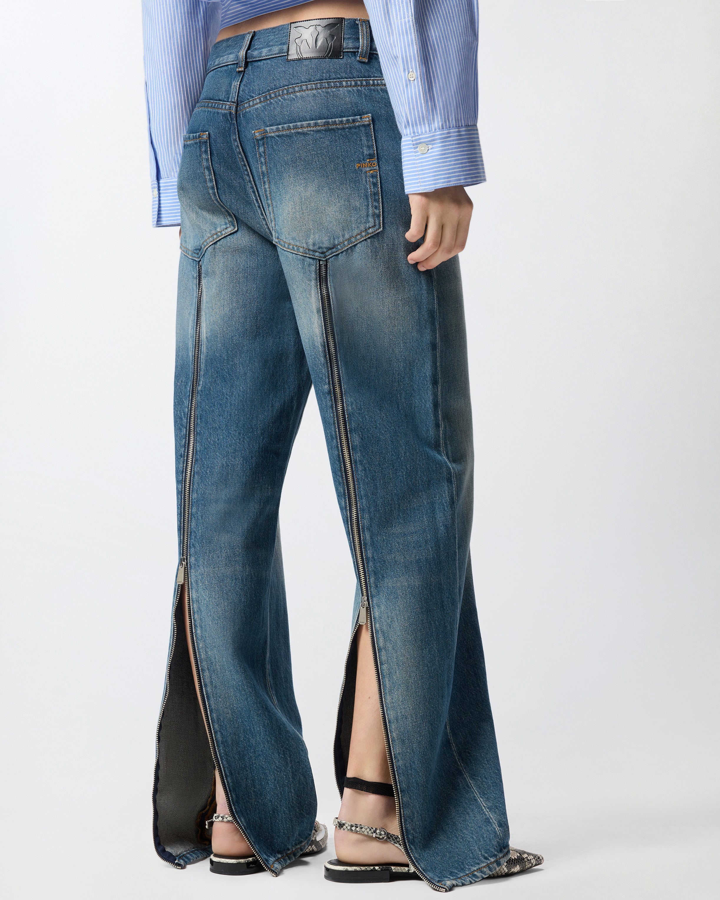 Loose-fit jeans with rear zips | Pinko
