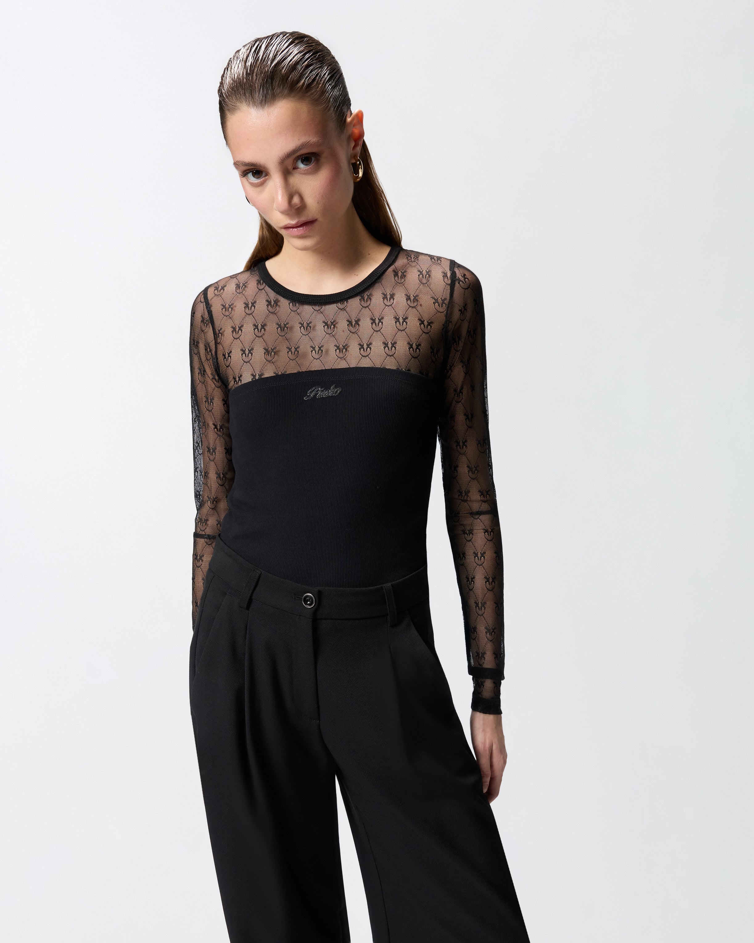 Jersey sweater with Love Birds logo lace | Pinko